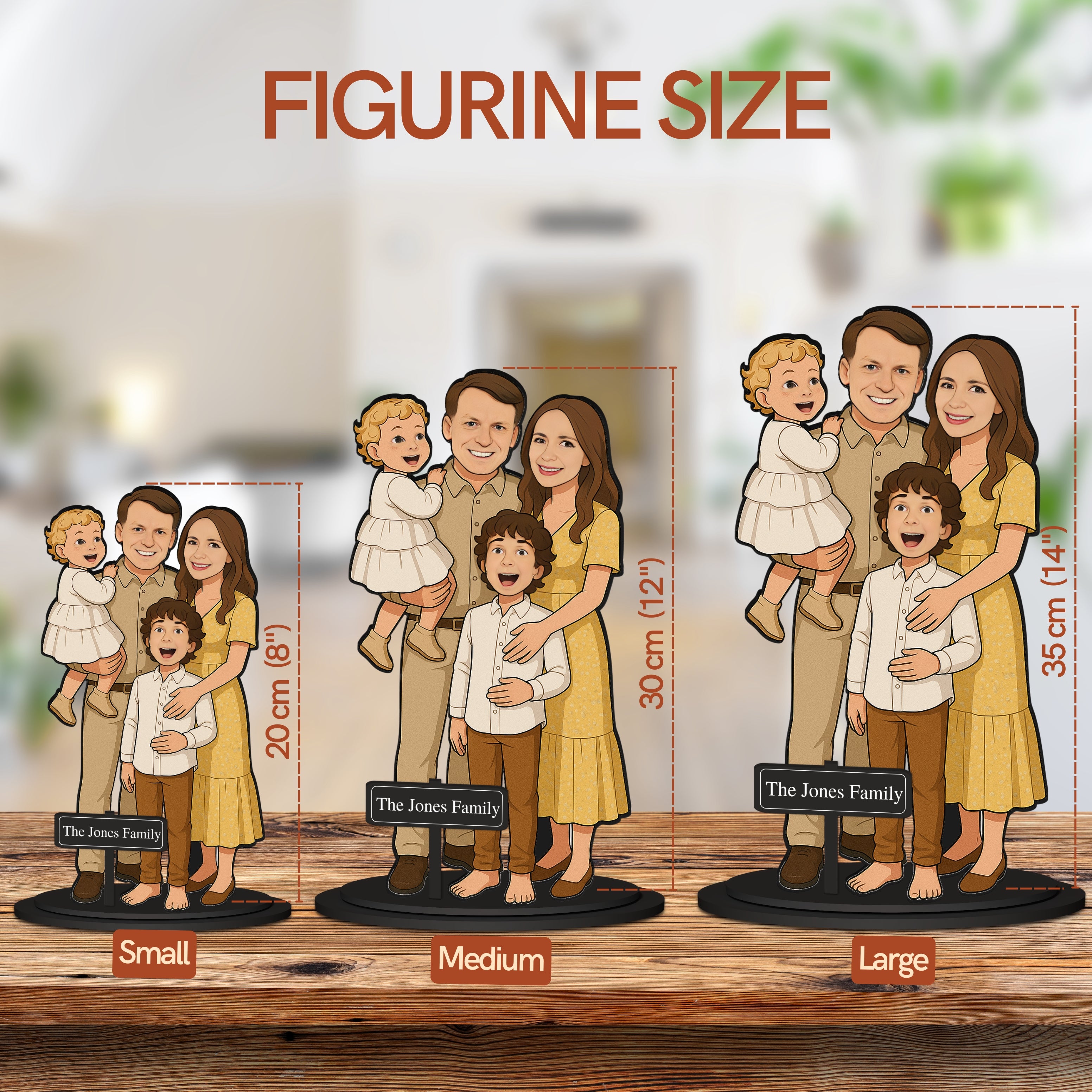 Personalised 3D Wooden Cartoon Family Figurine Display, Custom Print ...