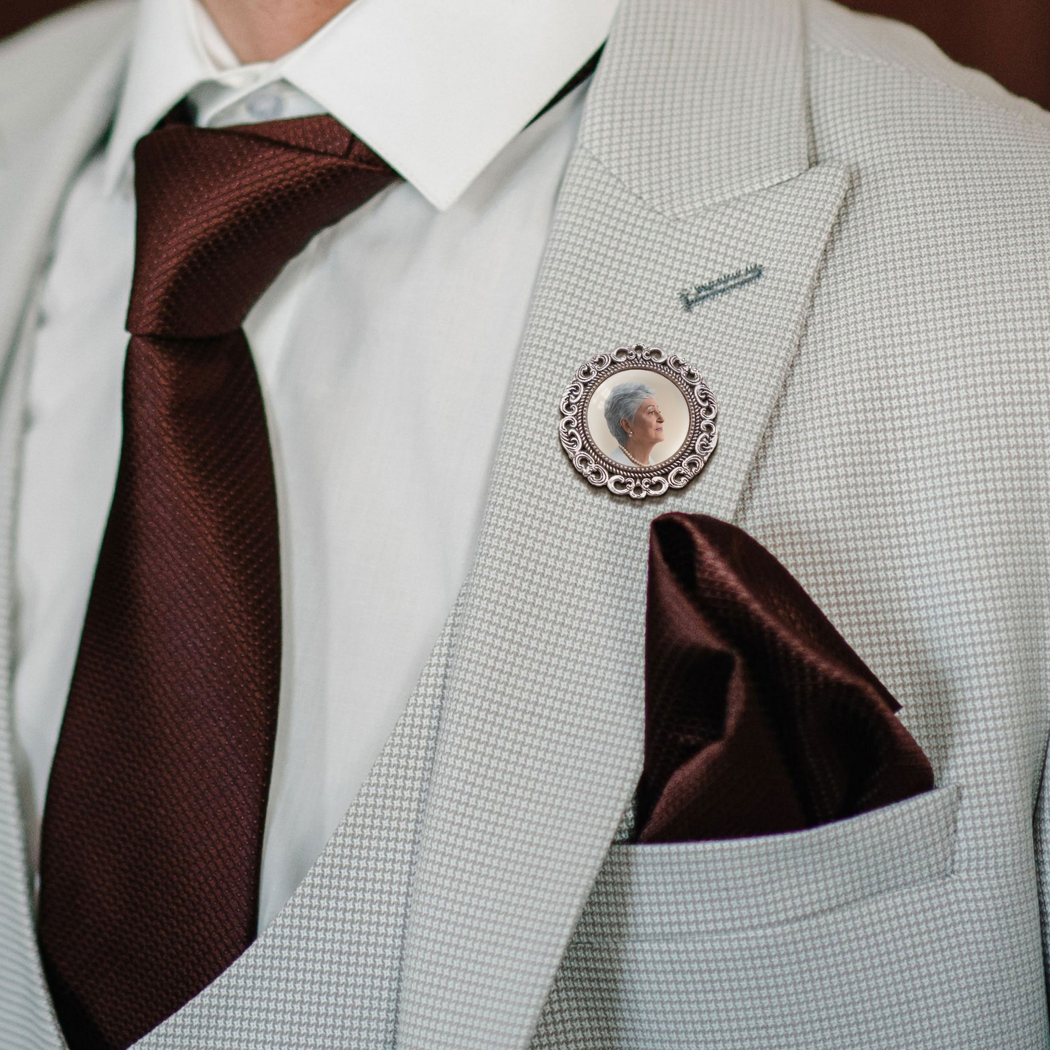 Personalised Photo Memorial Round Boutonniere Groom Lapel Pin/ Tie Clip ...