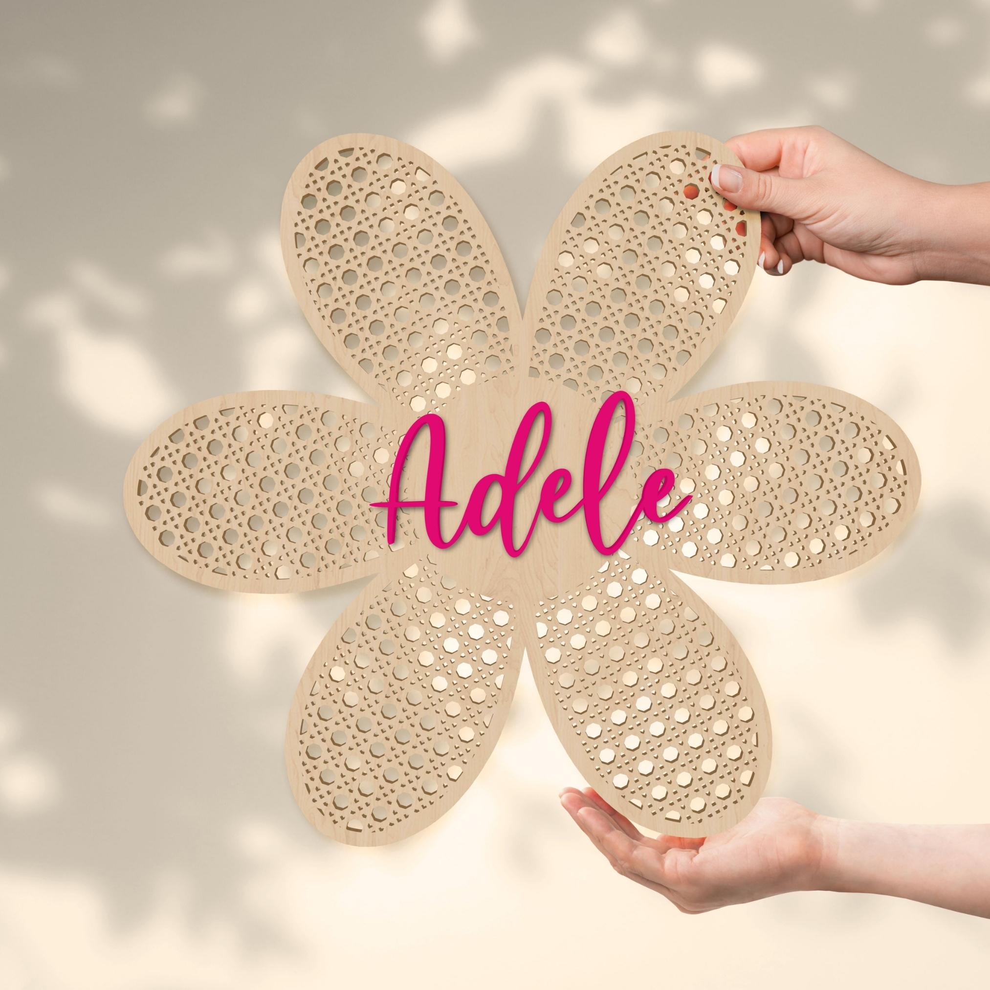 Custom Made 3D Acrylic Name Rattan Daisy Flower Sign, Personalised Kid ...