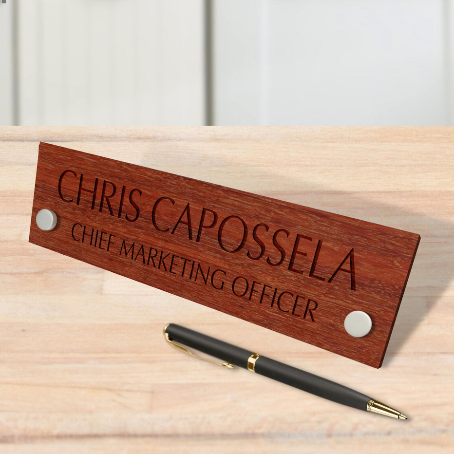 Custom Engraved Standoffs Wooden Desk Name Plate, Personalised Plywood ...