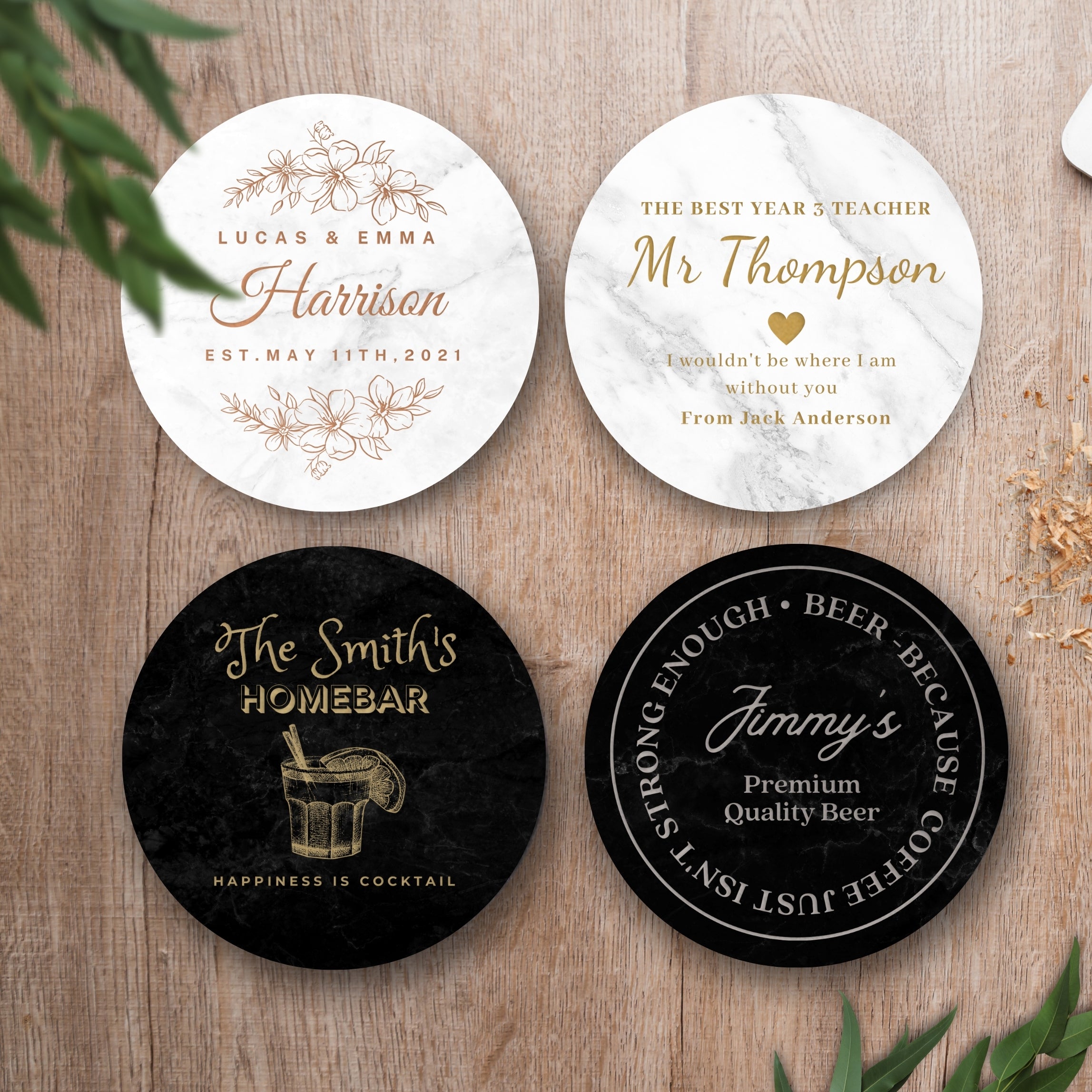 Engraved Metallic Paint Marble Coaster Personalised Drink Mat Wedding Favour Anniversary Housewarming Birthday Teacher Corporate Gift Yoonek Gifts