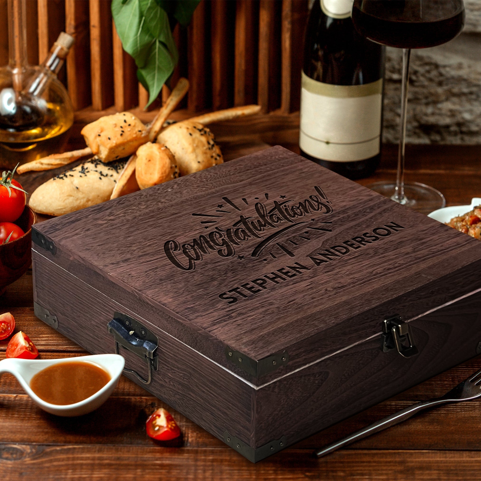 Custom Engraved Vintage Wooden Keepsake/ Triple Wine Box, Personalised ...