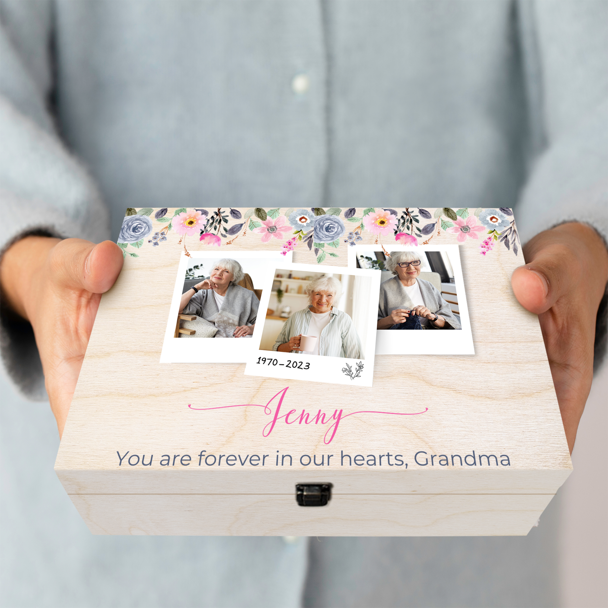 Personalised Printed Memorial Wooden Keepsake Box, Custom UV Printed In ...