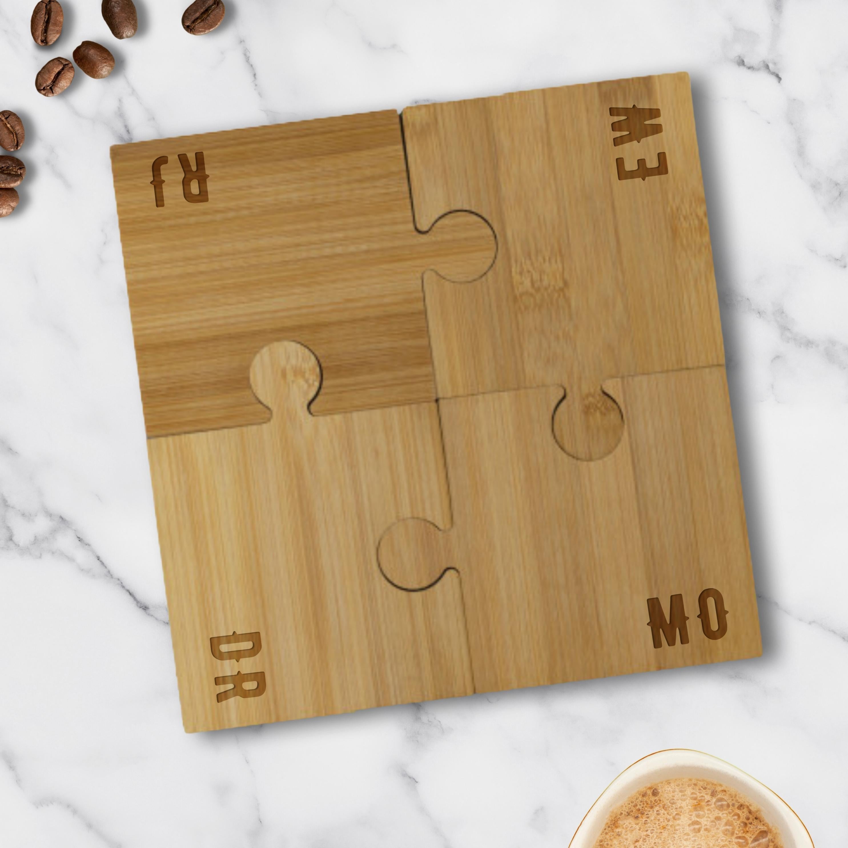 Personalised Set of 4 Jigsaw Puzzle Bamboo Coaster, Custom Engraved ...