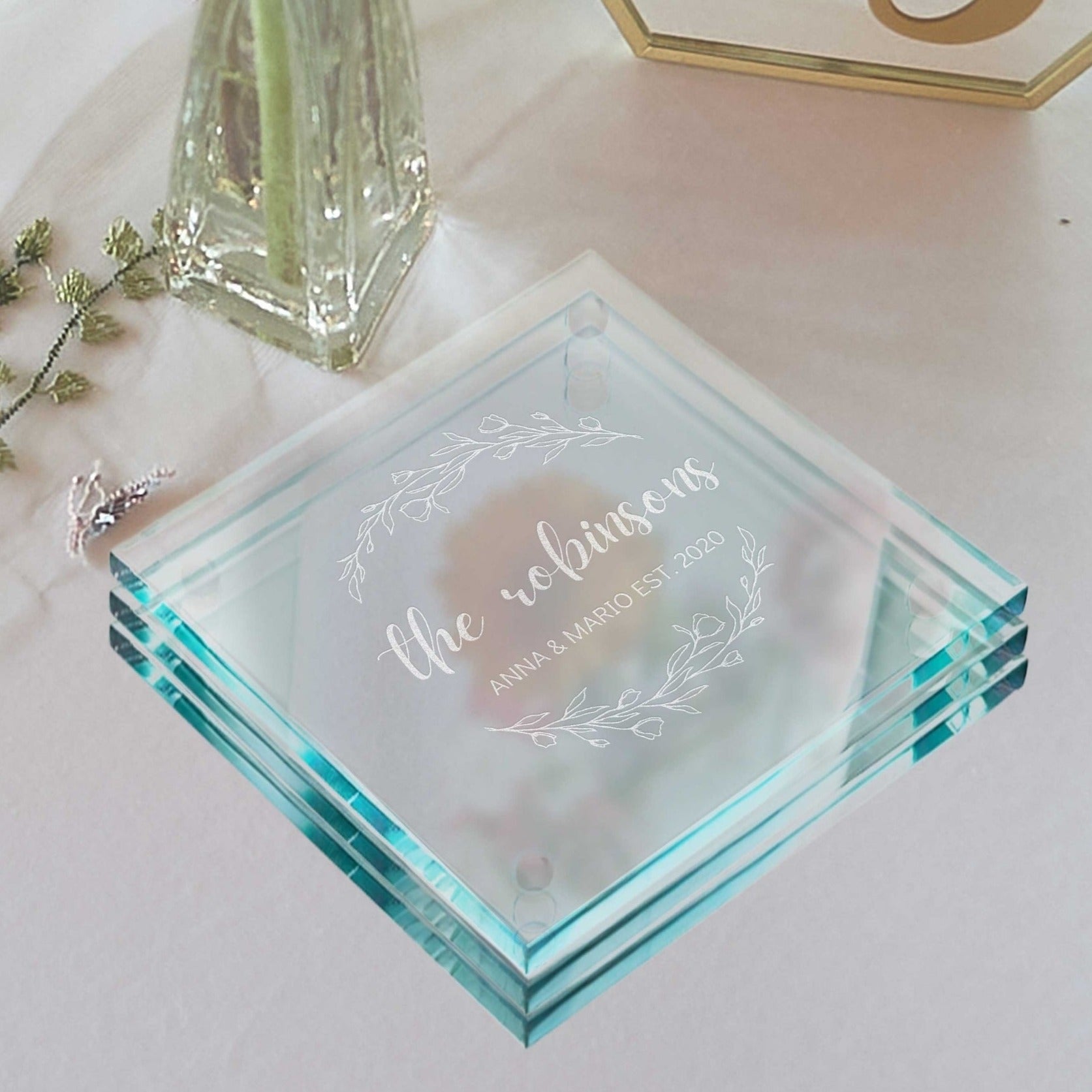 Custom Engraved Glass Coaster, Personalised Drink Mat, Wedding Favours ...