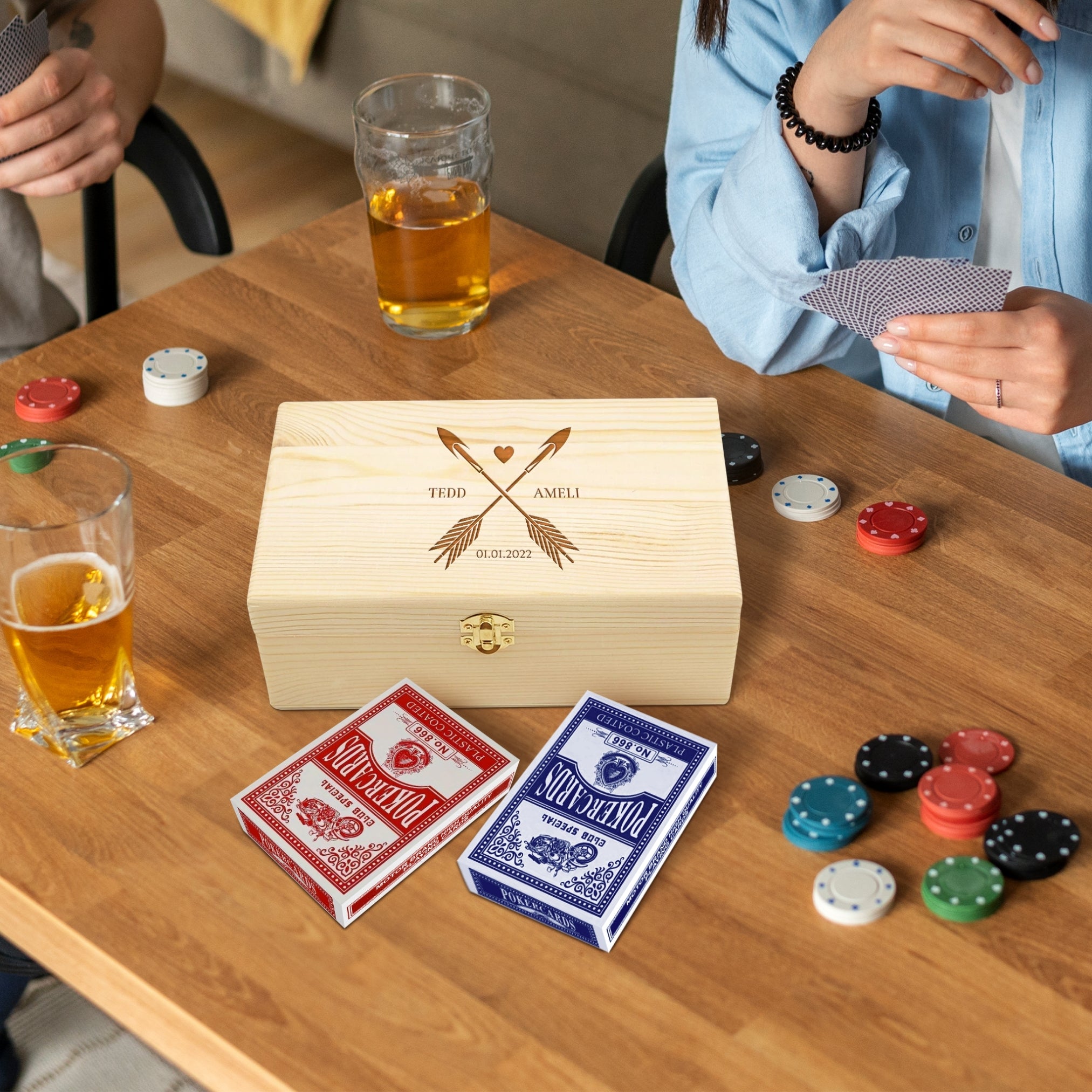 Personalised Wooden Gift Boxed Playing Card Set, Engraved 2 Pack of ...