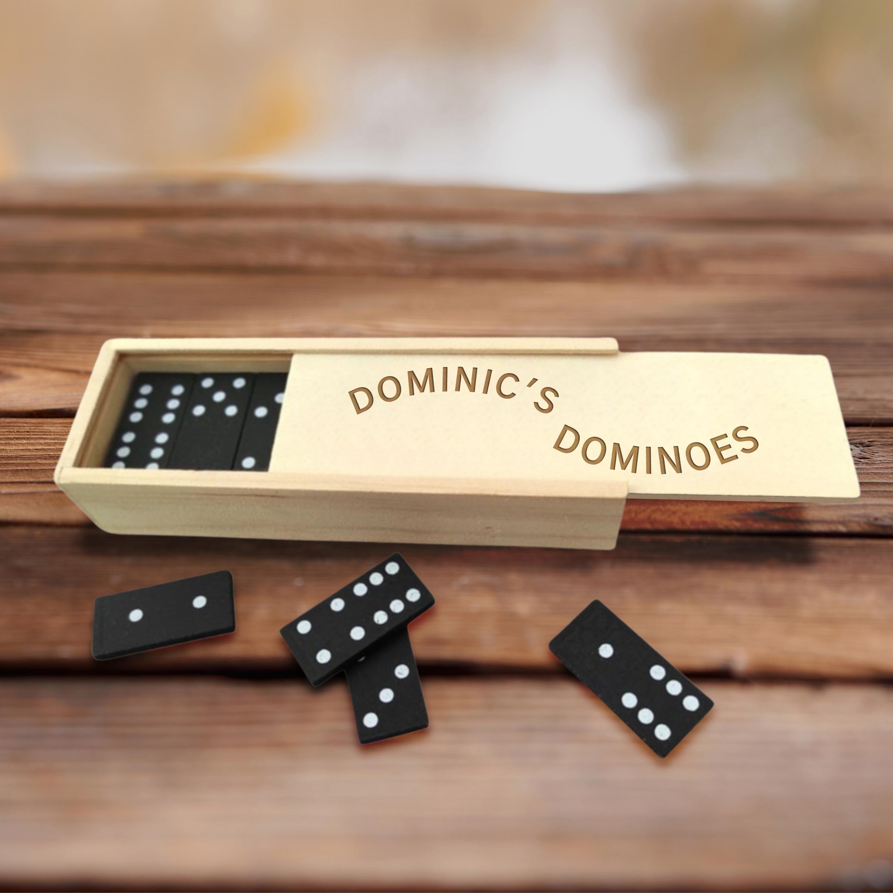 Personalised Wooden Domino Box, Engraved Tile Game, Family Party ...