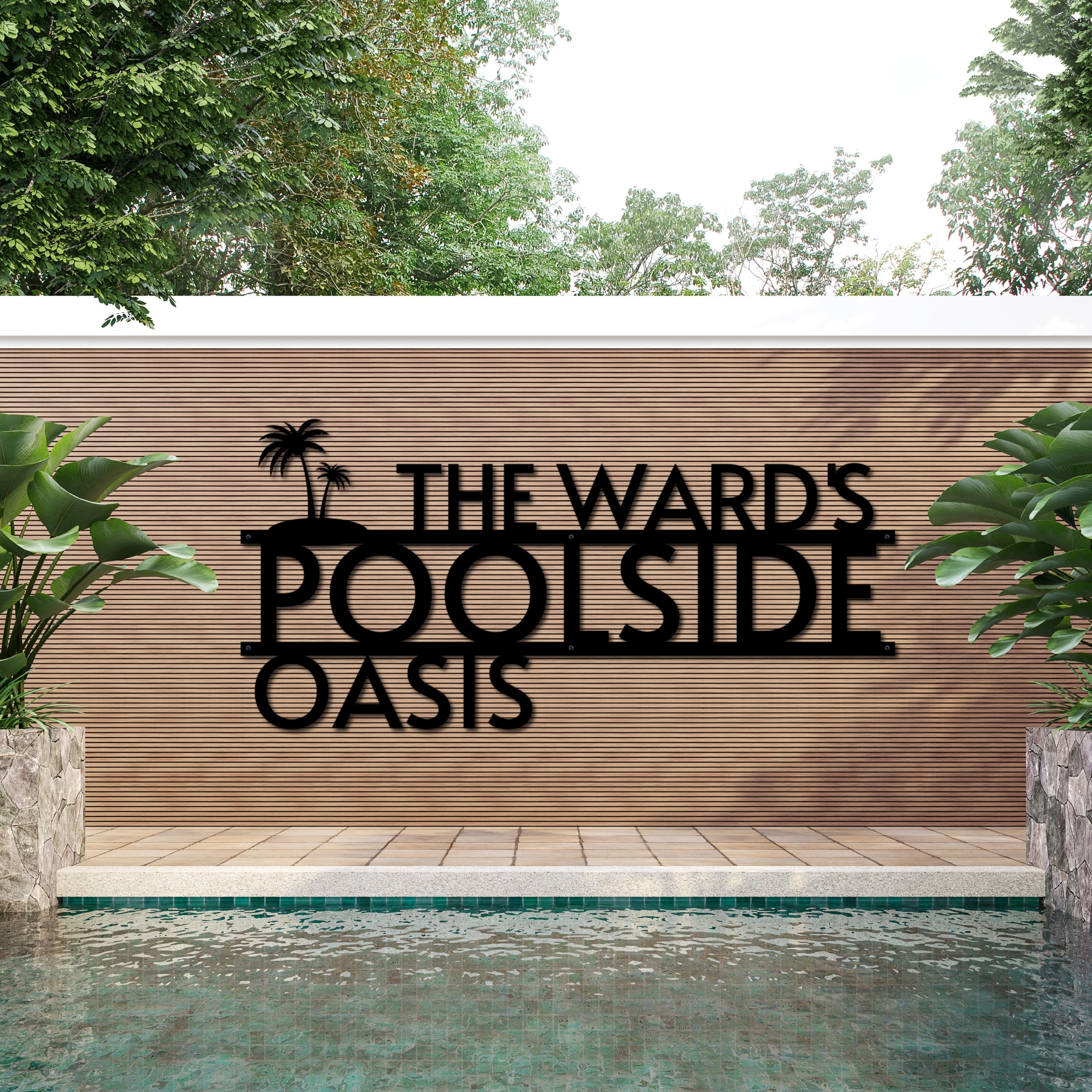 Custom Made Tropical Palm Oasis Retreat Poolside Sign, Personalised ...