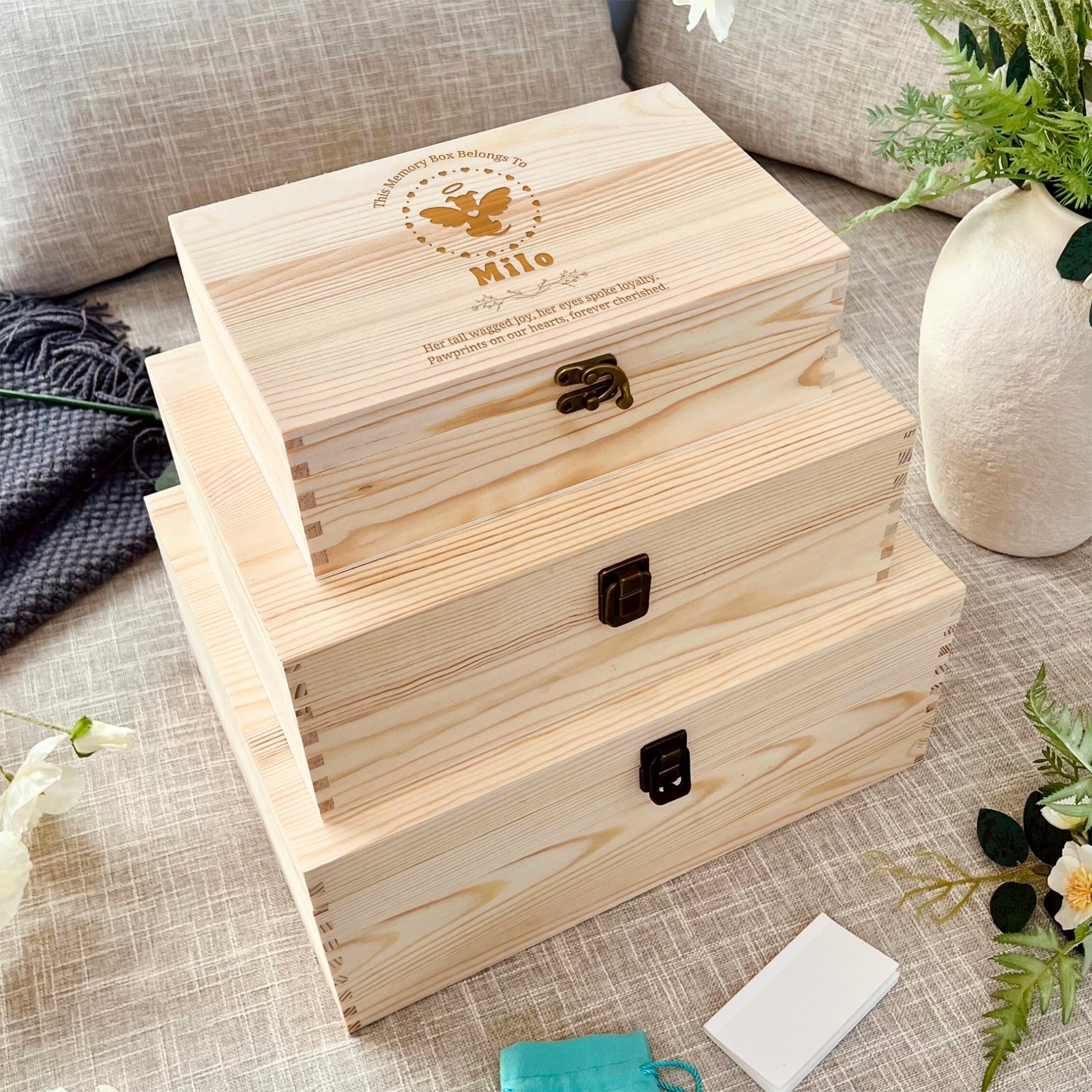 Personalised Etched Memorial Wooden Keepsake Box, Custom Engraved In ...