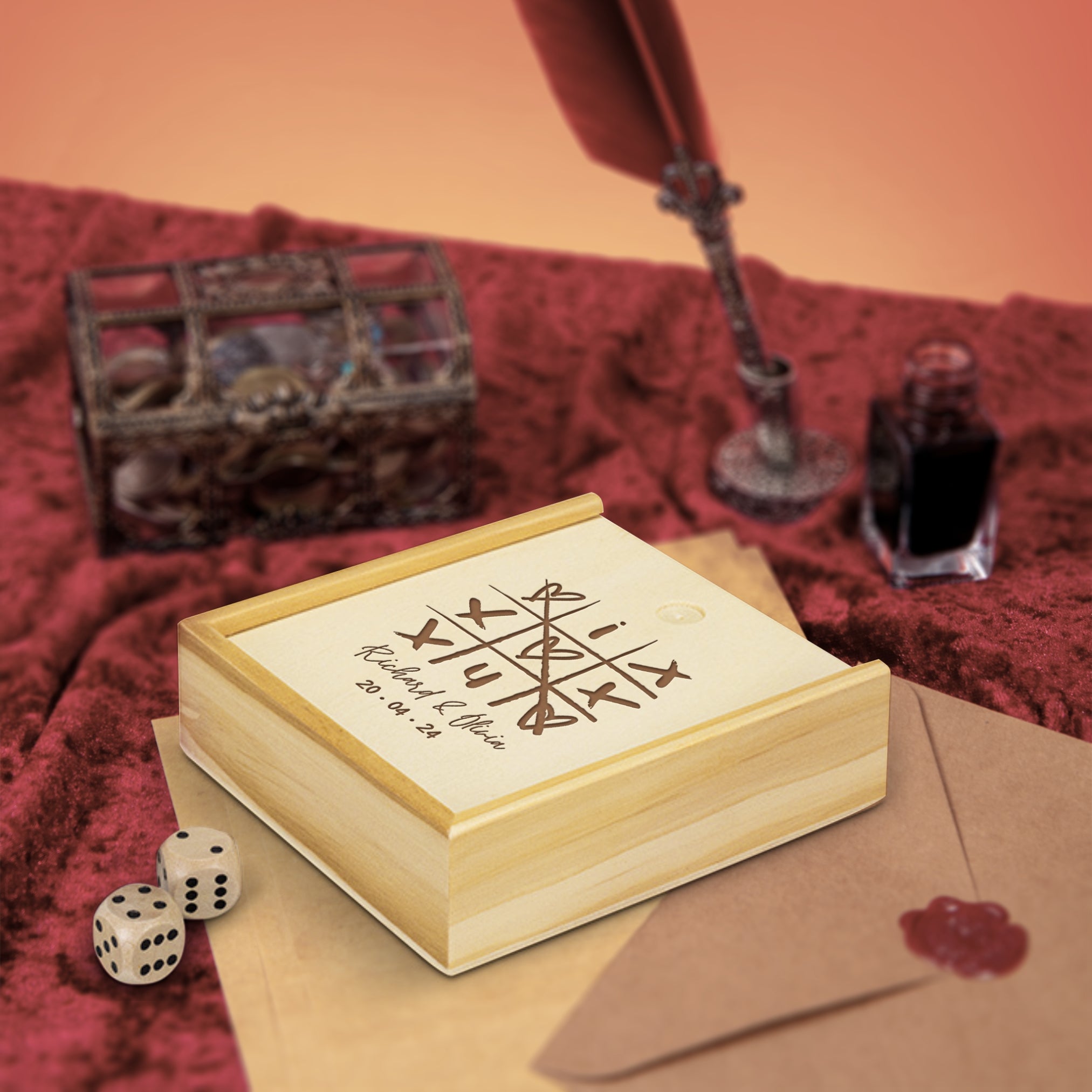 Personalised Wooden Gift Boxed Playing Card & 5 Dice Set, Engraved Deck ...