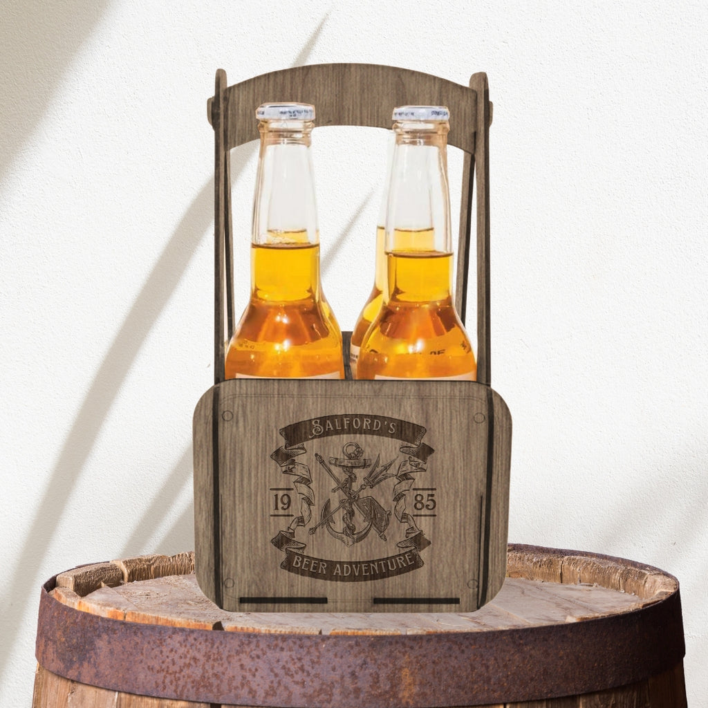 Custom Made Laser Cut & Engraved Wooden 4 Pack Beer Carrier ...