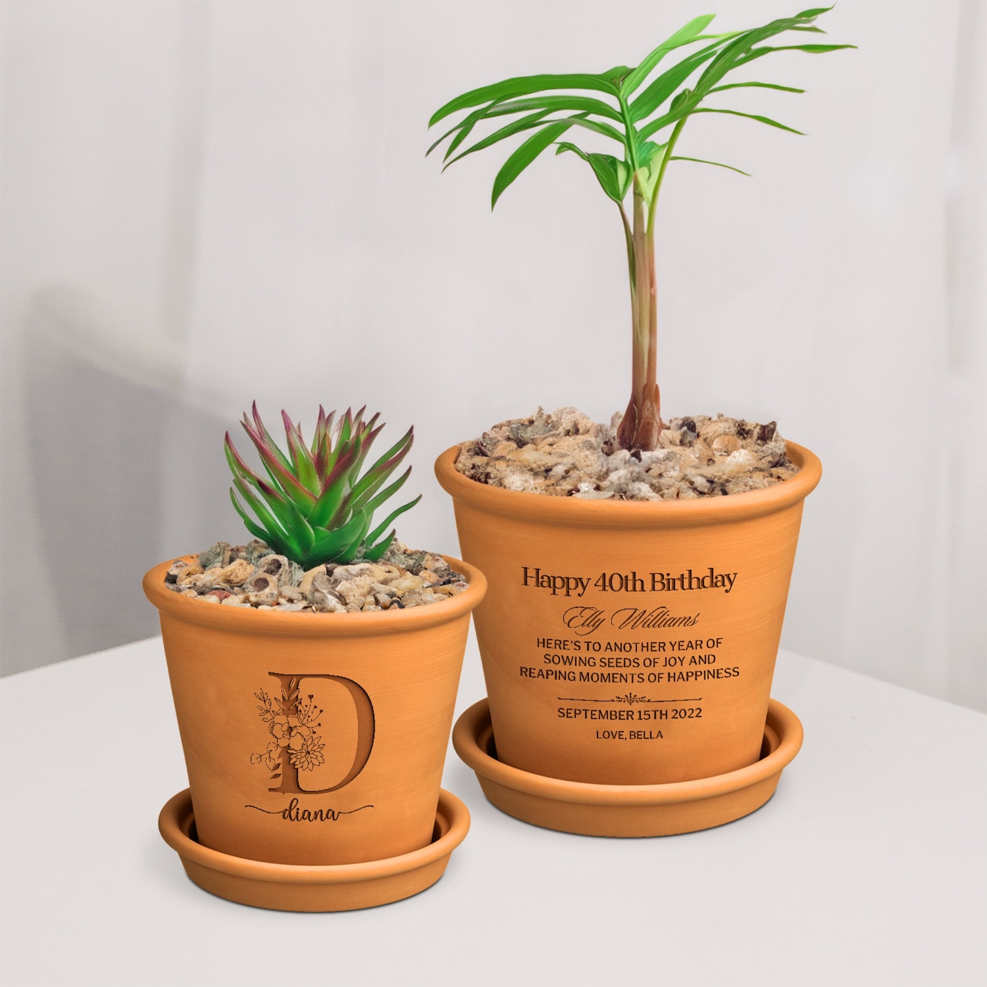 Custom Engraved Milestone Birthday Terracotta Plant Pot & Saucer ...