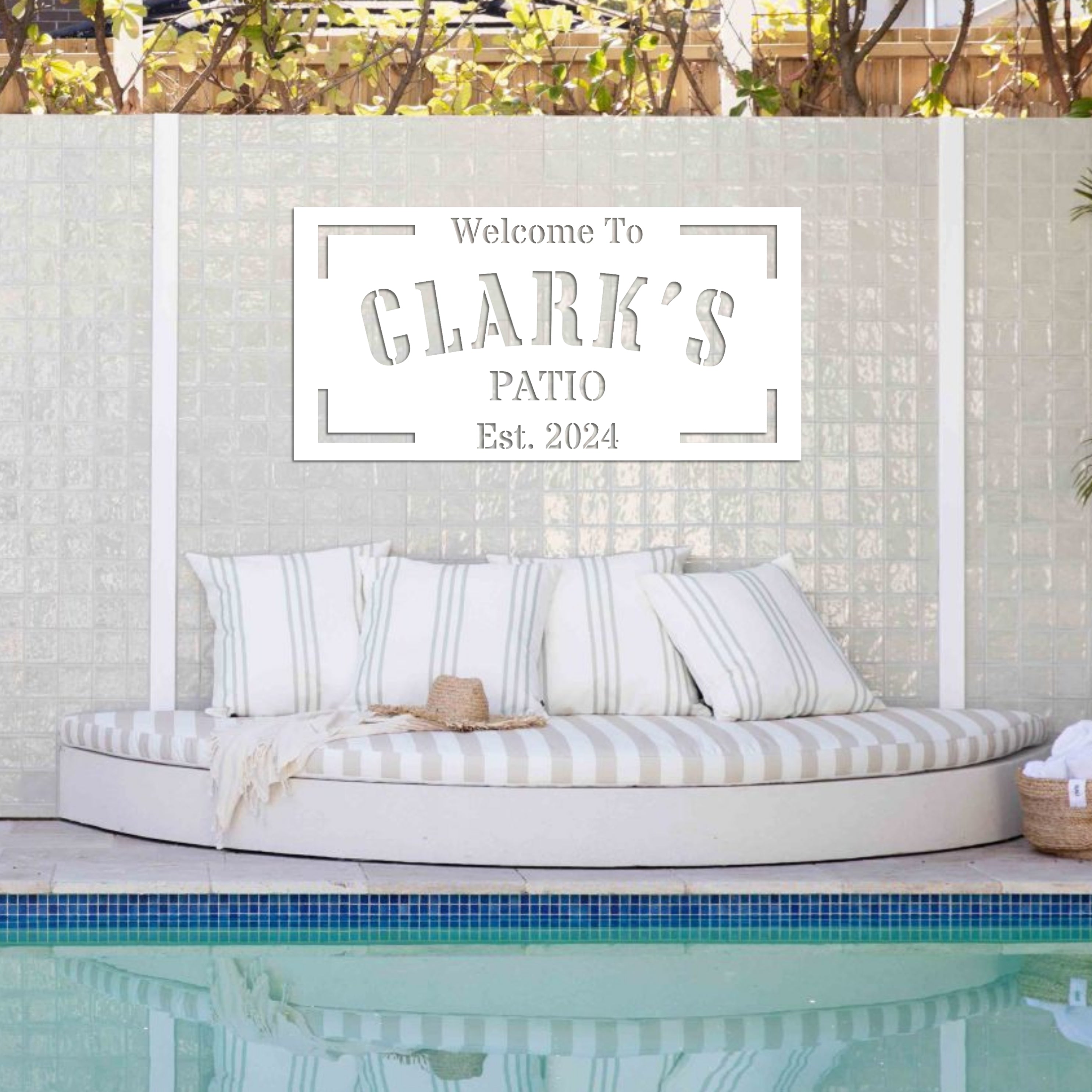 Custom Made Oasis Retreat Poolside Sign, Personalised Name Acrylic Pool ...