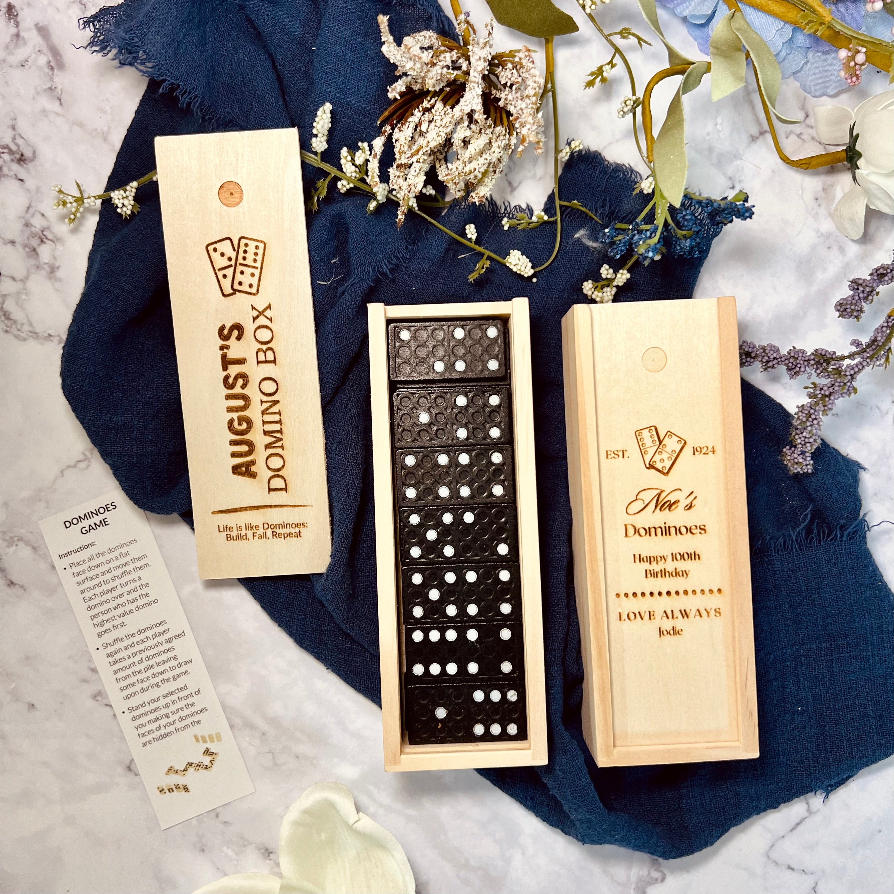 Personalised Wooden Domino Box, Engraved Tile Game, Family Party ...