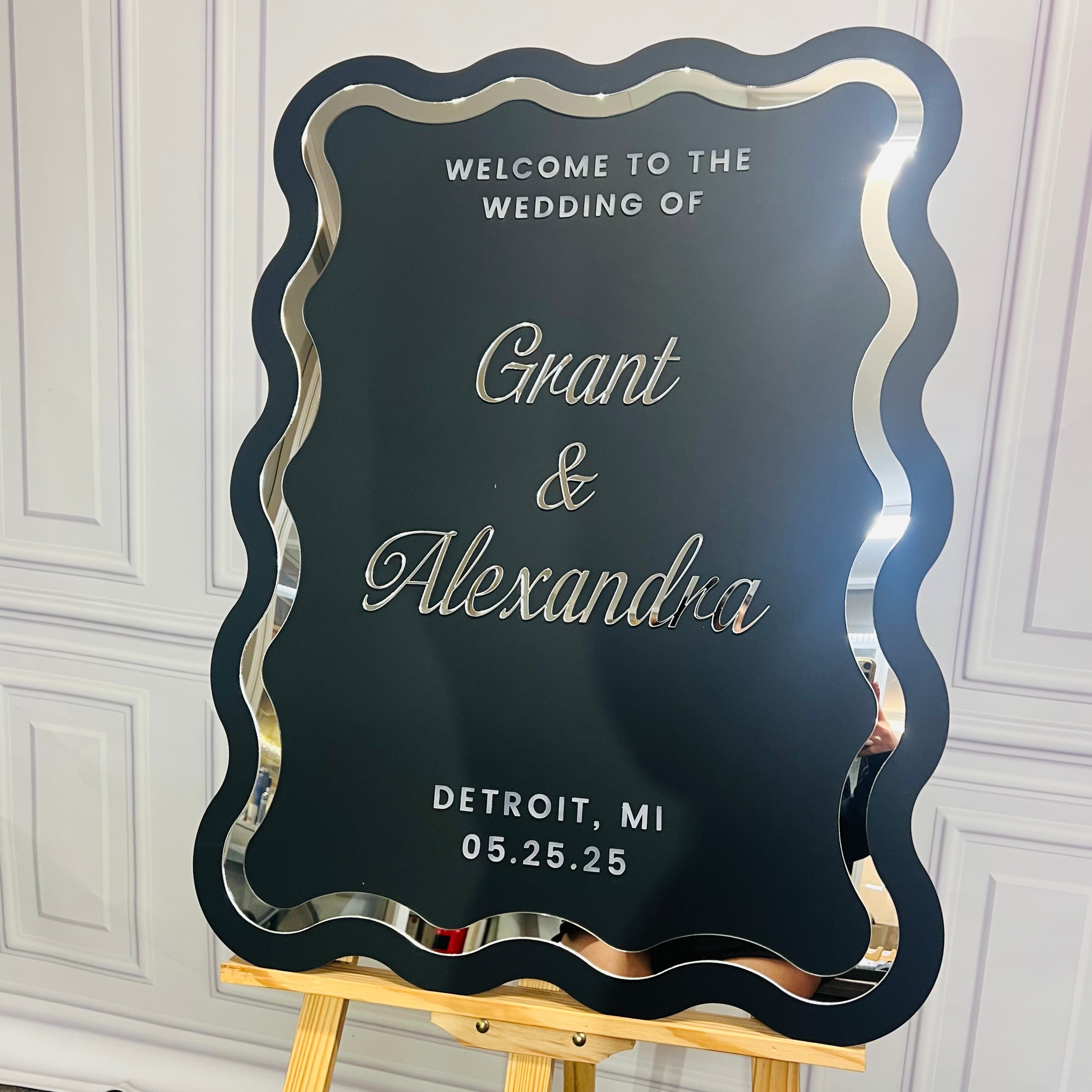 Custom Double Acrylic Wave Wedding Welcome 3D Sign, Personalised Mirror ...