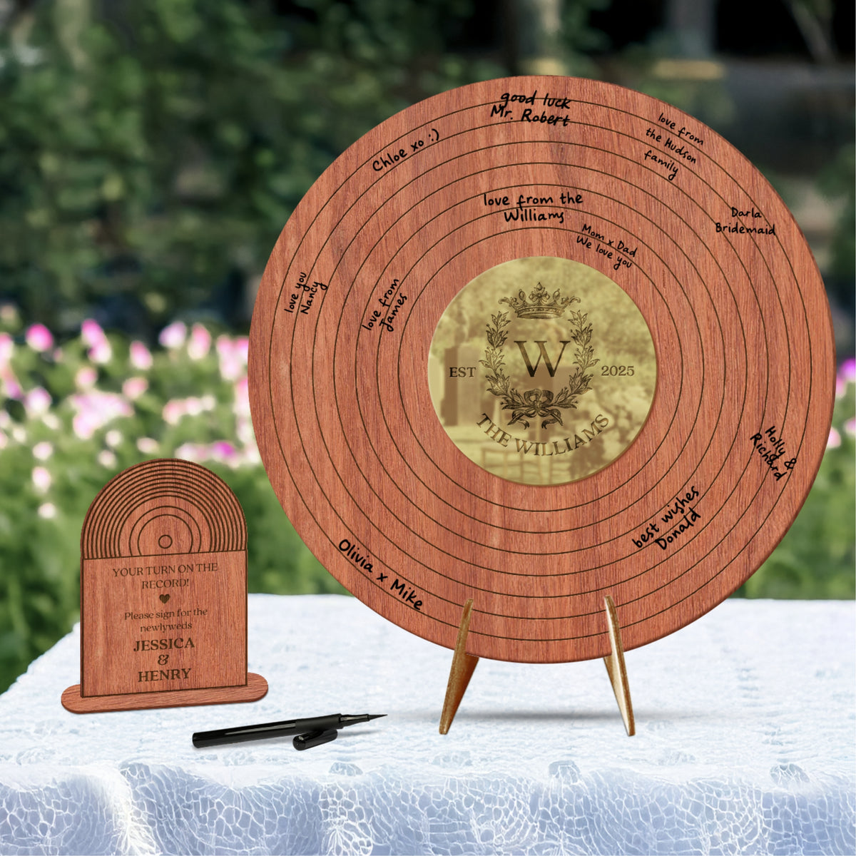 Custom Wooden Record Vinyl Wedding Sign, Personalised Guest Book ...