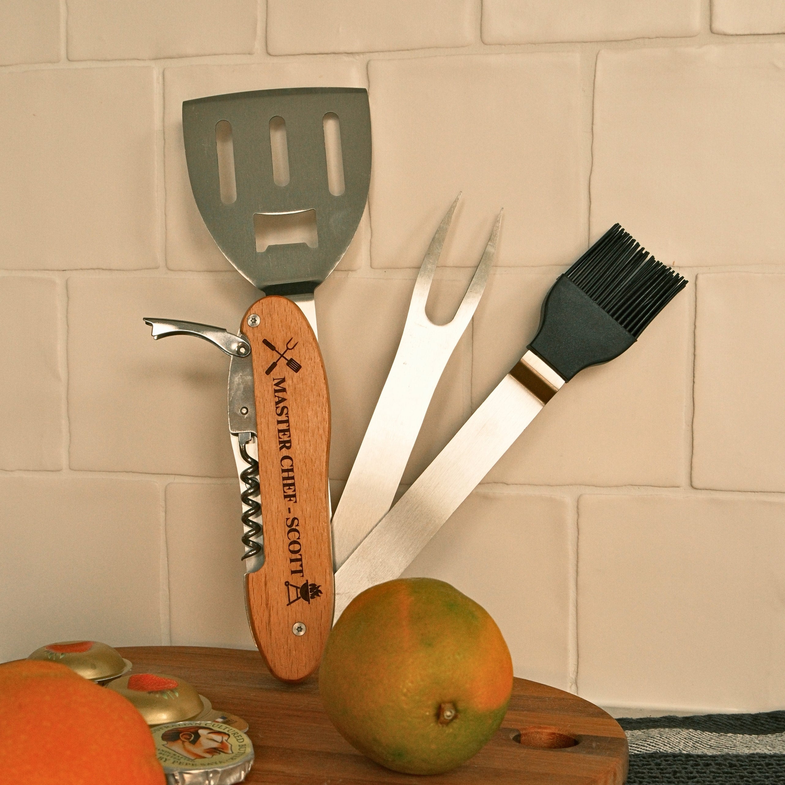 Personalised 5 in 1 Foldable BBQ Tool, Custom Engraved Logo Barbecue ...