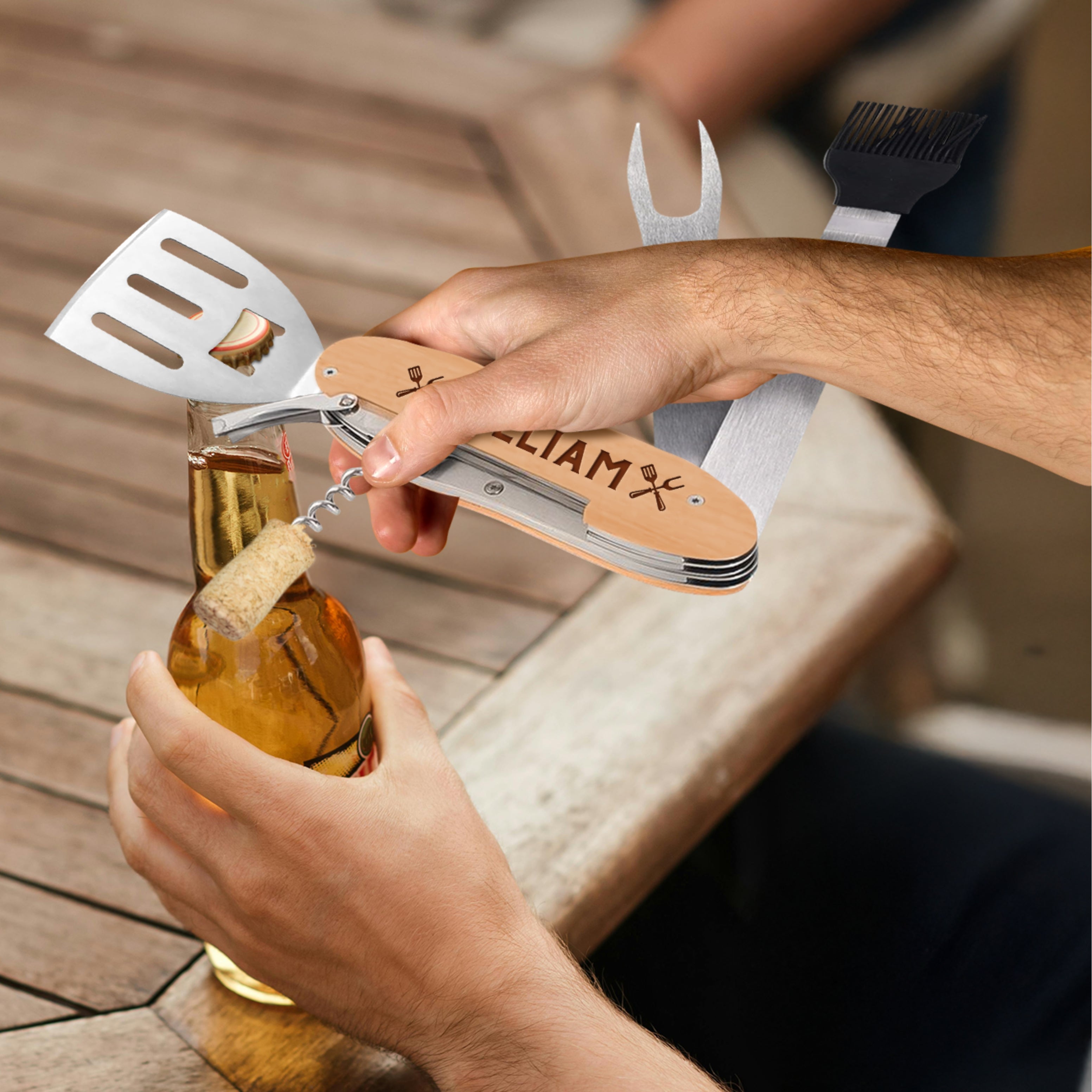 Personalised 5 in 1 Foldable BBQ Tool, Custom Engraved Logo Barbecue ...