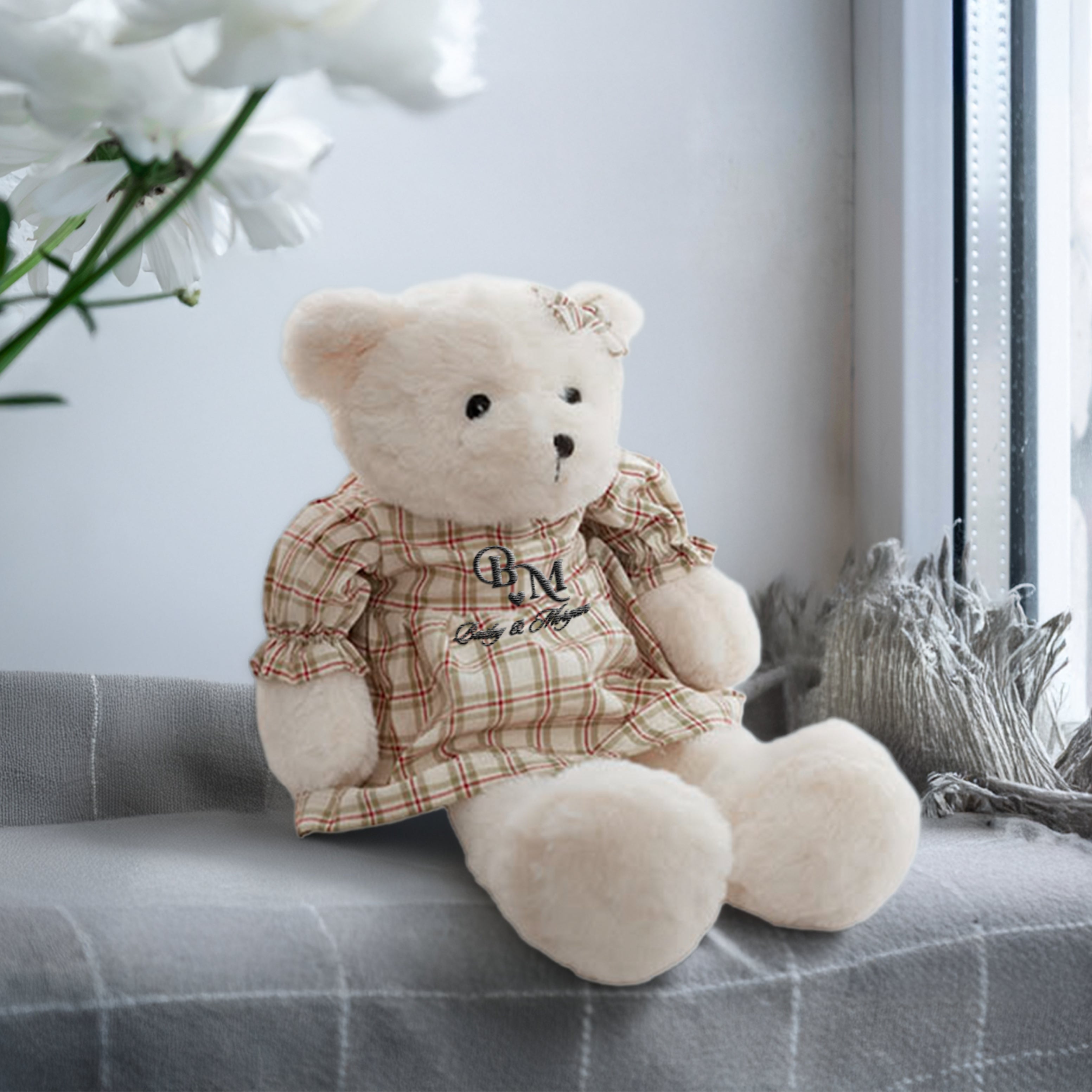 Personalised Embroidery Teddy Bear in Dress, Custom Embroidered Snuggle ...