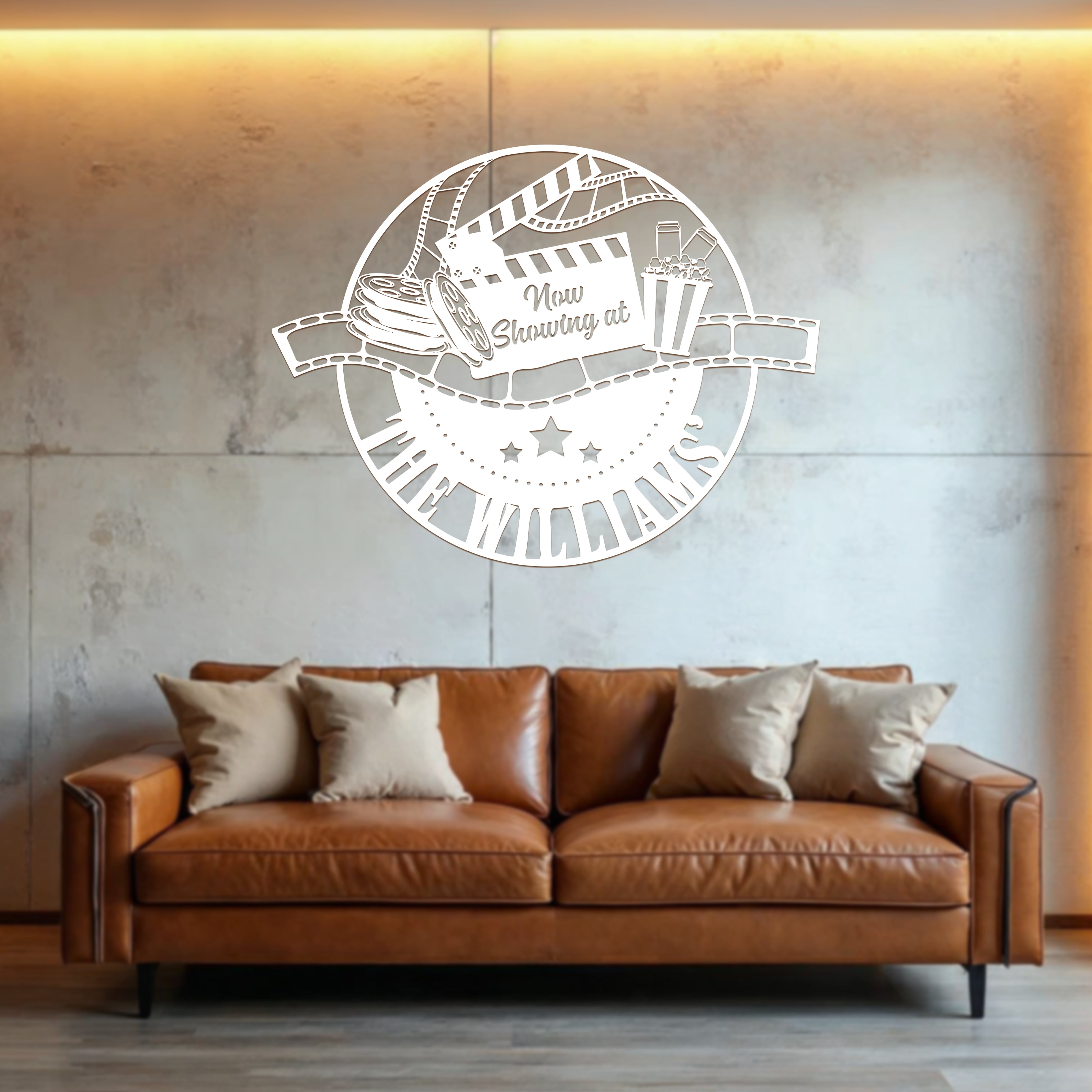 Personalised Family Movie Theme Hoop Sign, Custom Wood Acrylic Cinefilm ...