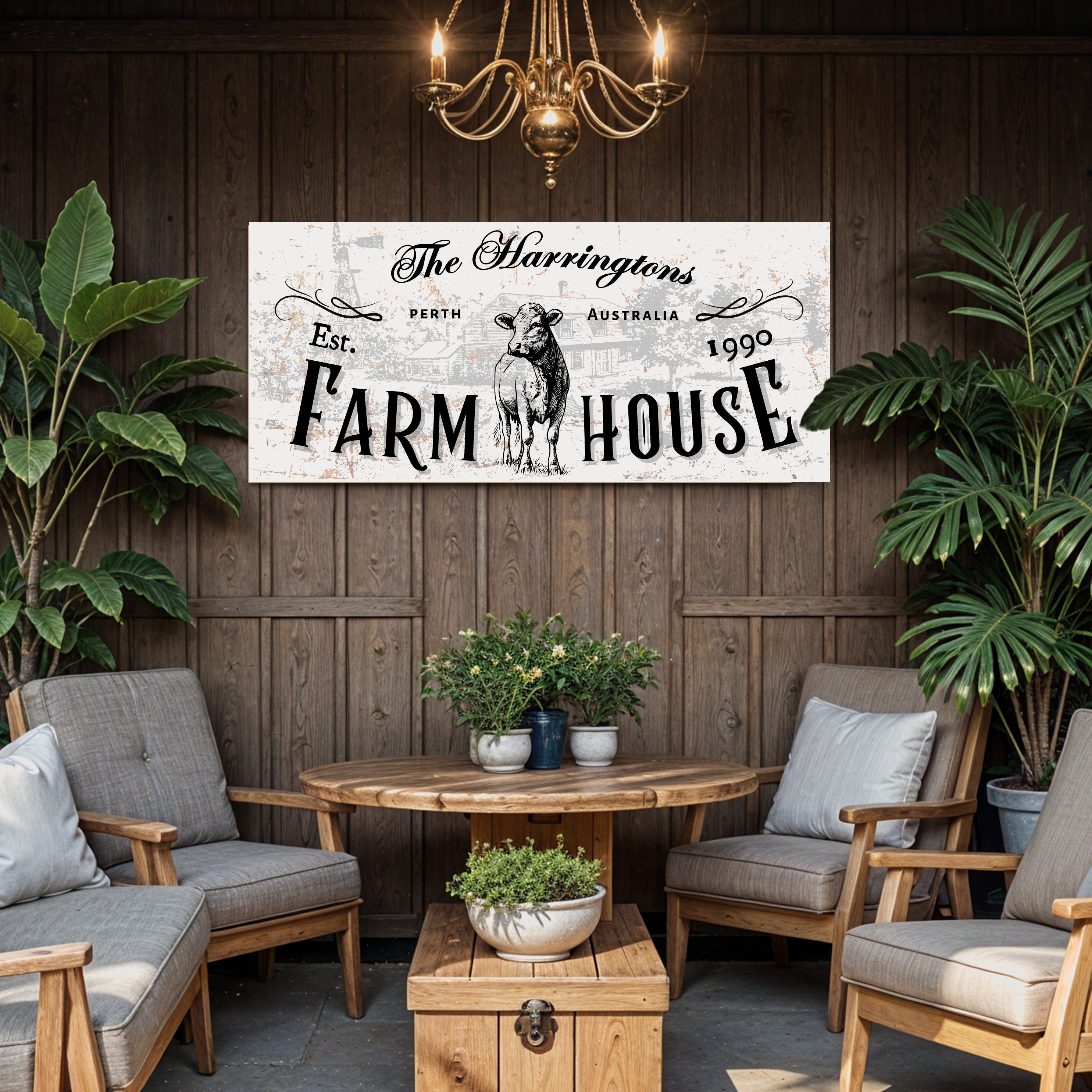 Personalised Family Name Farmhouse Rustic Sign | Custom UV Print Wooden ...