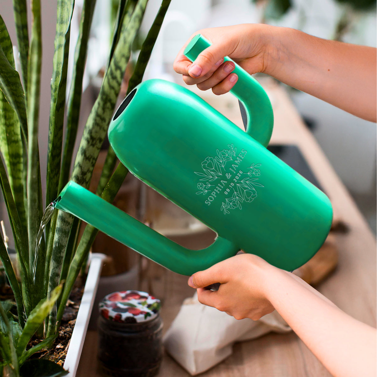 Personalised Green Stainless Steel Cactus Garden Watering Can, Custom ...