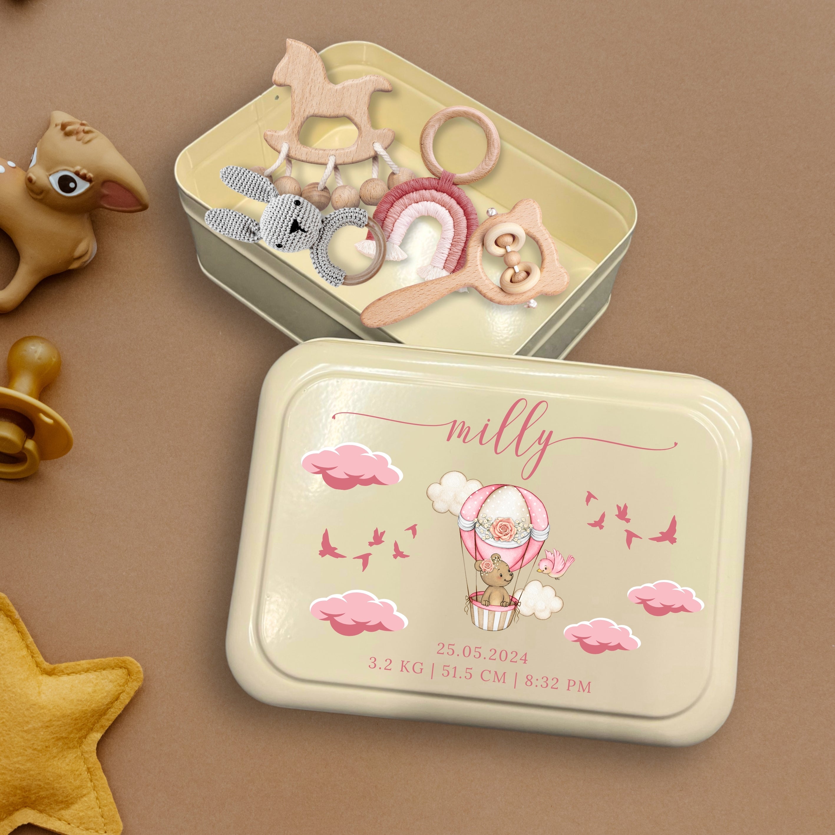 Personalised New Born Baby Tin Keepsake Box, Custom UV Printed Metal ...
