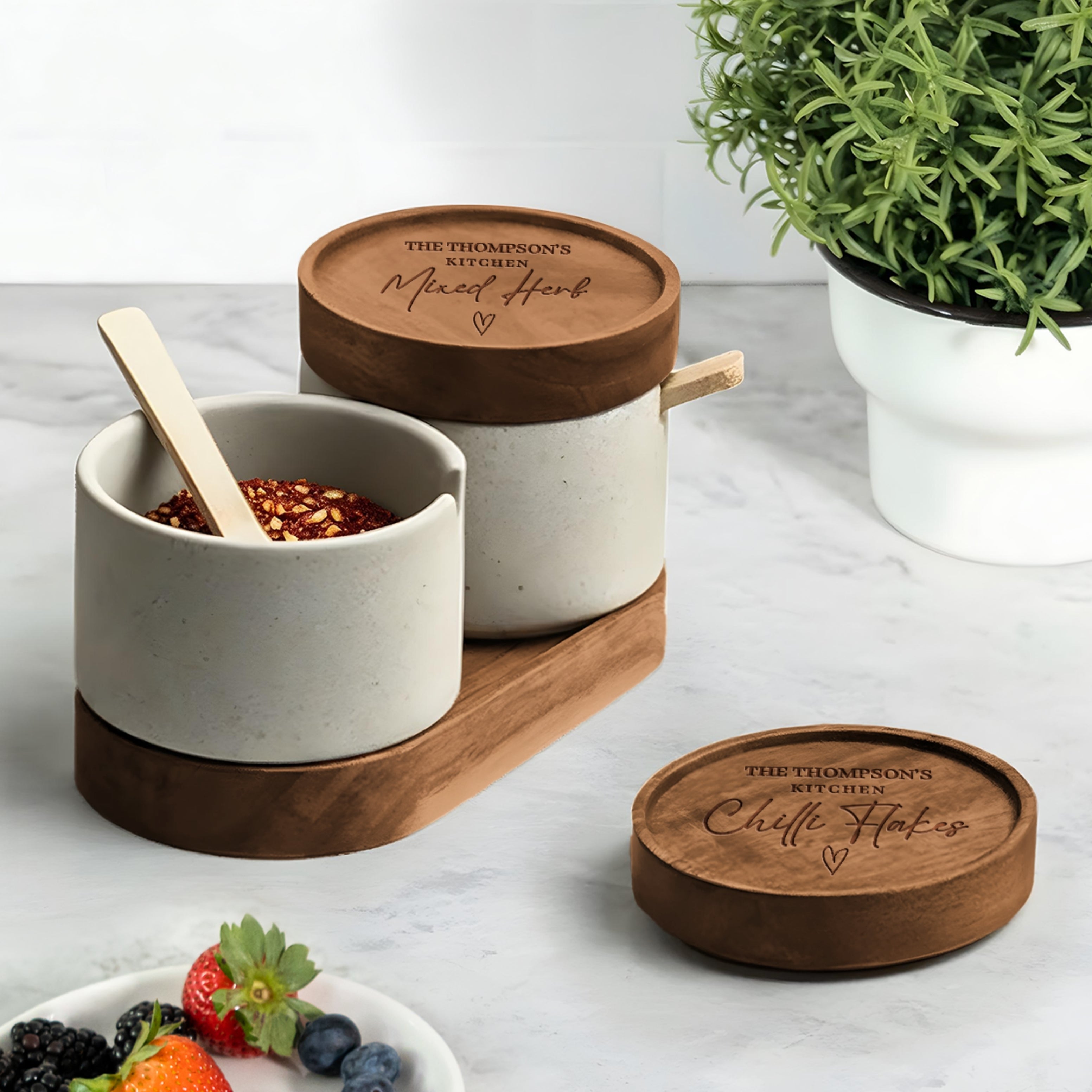 Personalised Pottery Spice Jar Set, Custom Engraved Kitchen Canisters ...