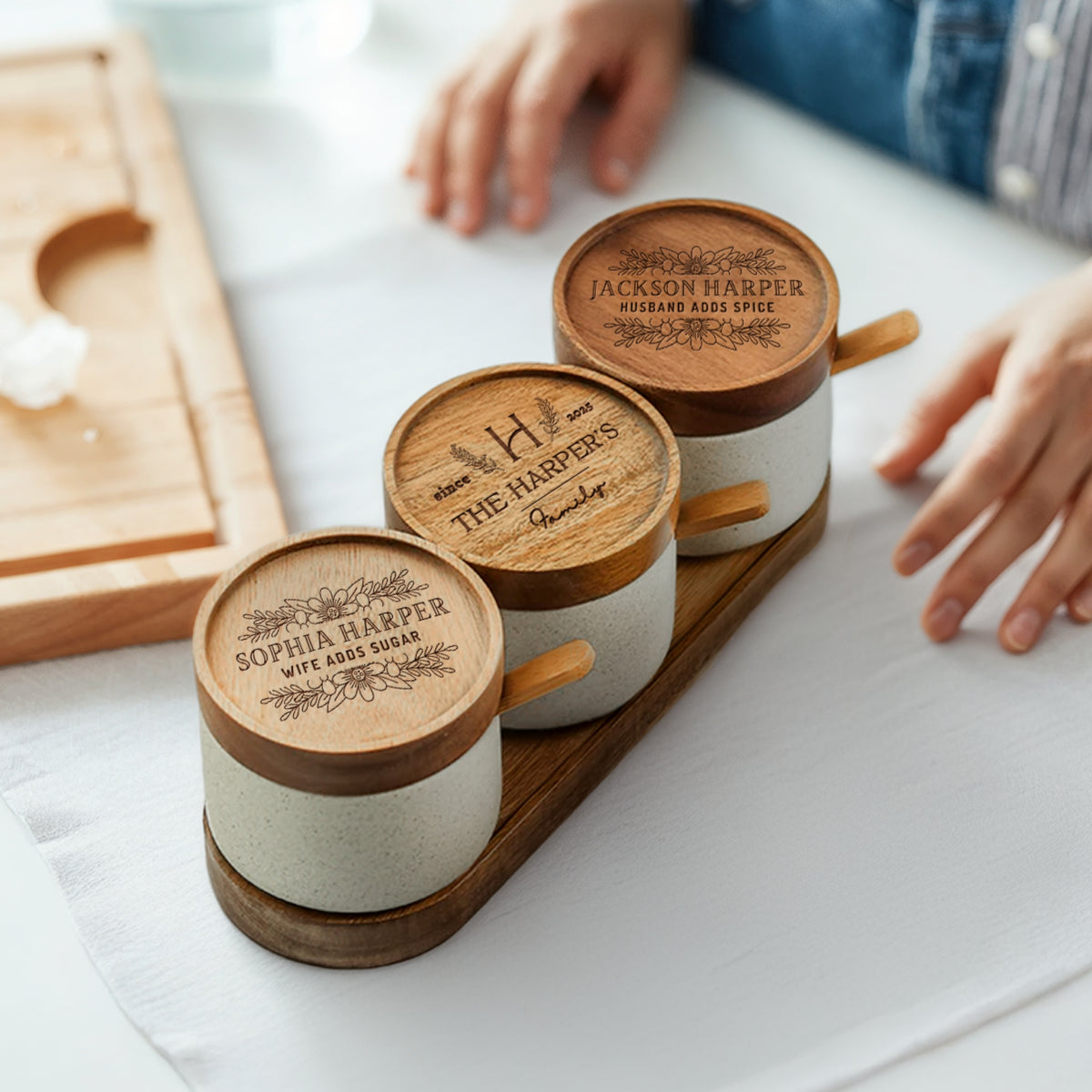 Personalised Pottery Spice Jar Set, Custom Engraved Kitchen Canisters ...