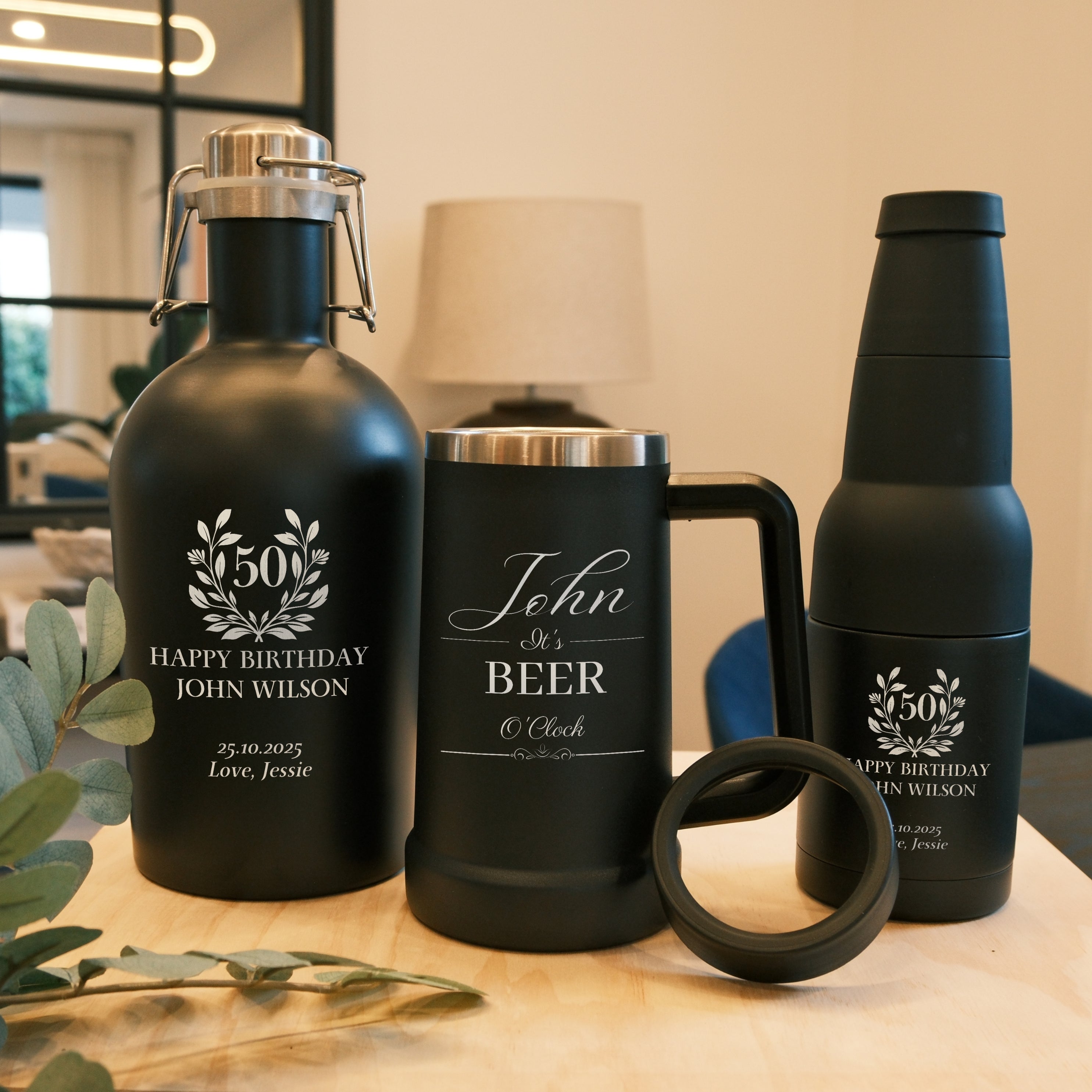 Personalised Set of Insulated Growler, Tankard Beer Mug, 3 in 1 Stubby ...