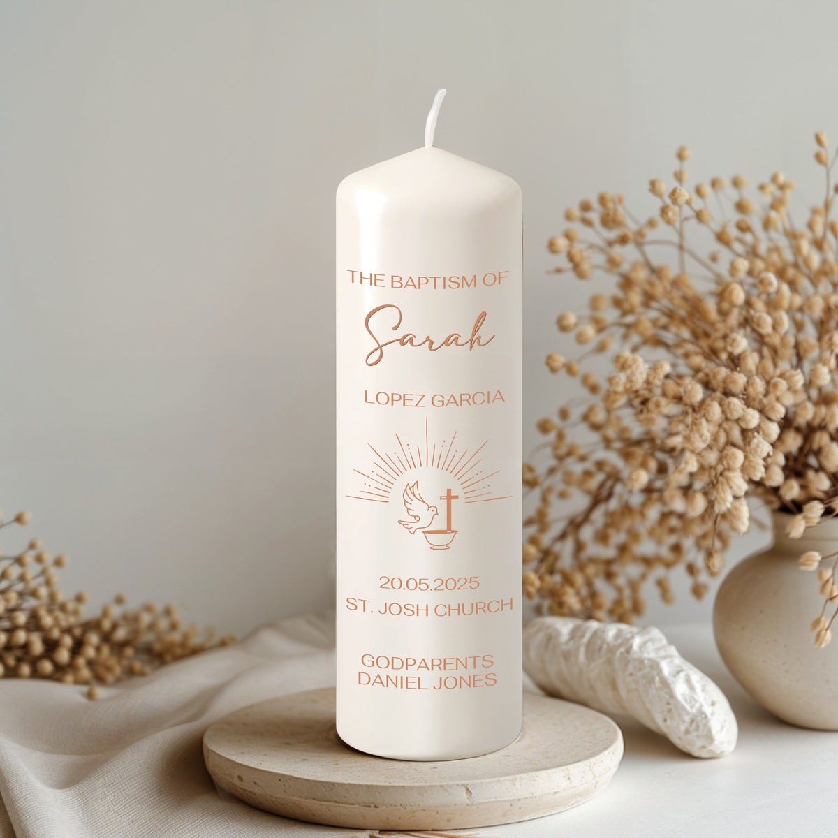 Personalised UV Print Christening Candles, Custom Baptism Candle Set ...