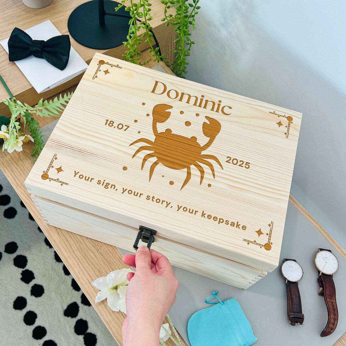 Personalised Zodiac Wooden Keepsake Box, Custom Engraved Horoscope ...