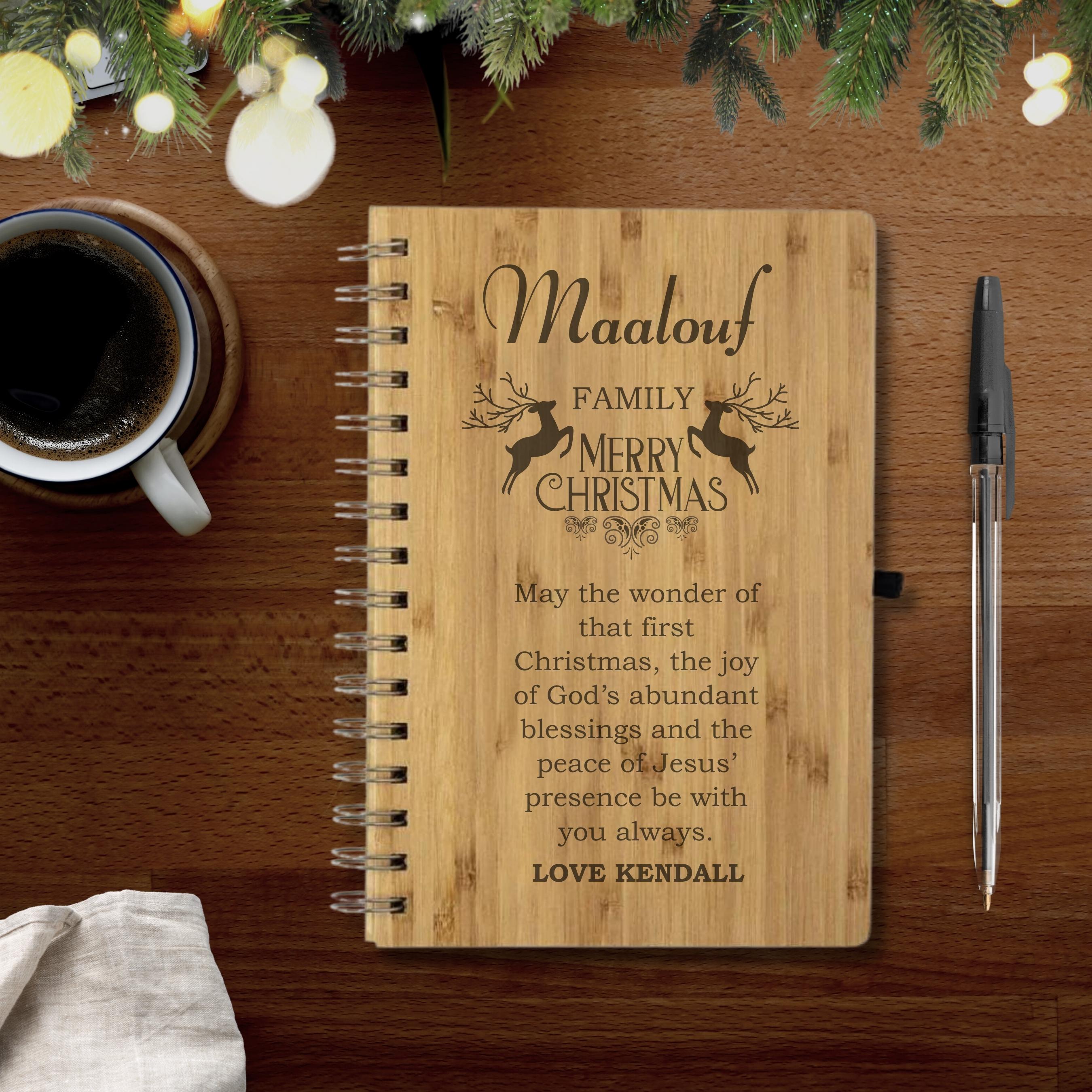 Christmas Personalised Engraved Bamboo Notebook, Customised Recipe Book ...