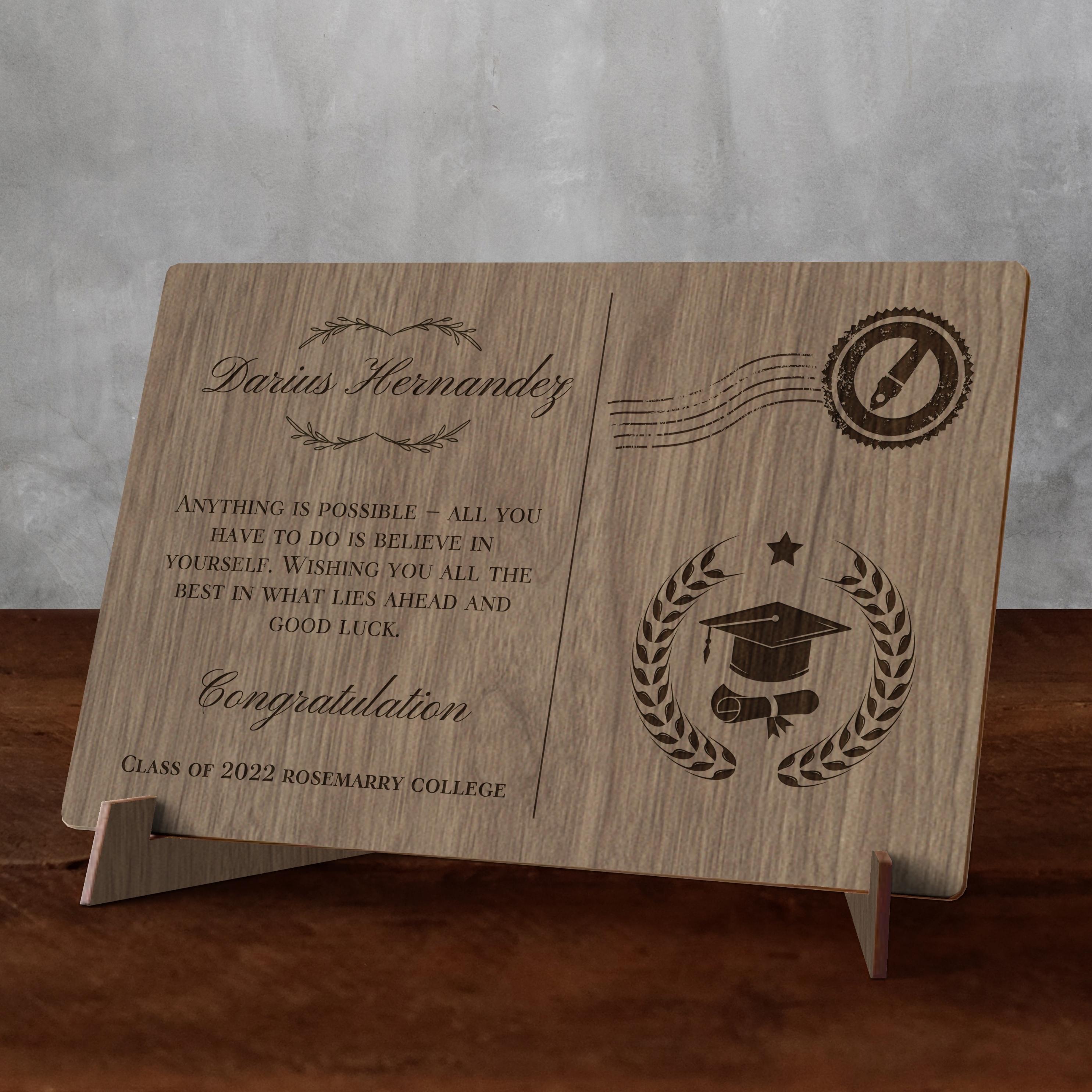 Personalised Wooden Graduation's Day School Postcard, Custom Engraved ...