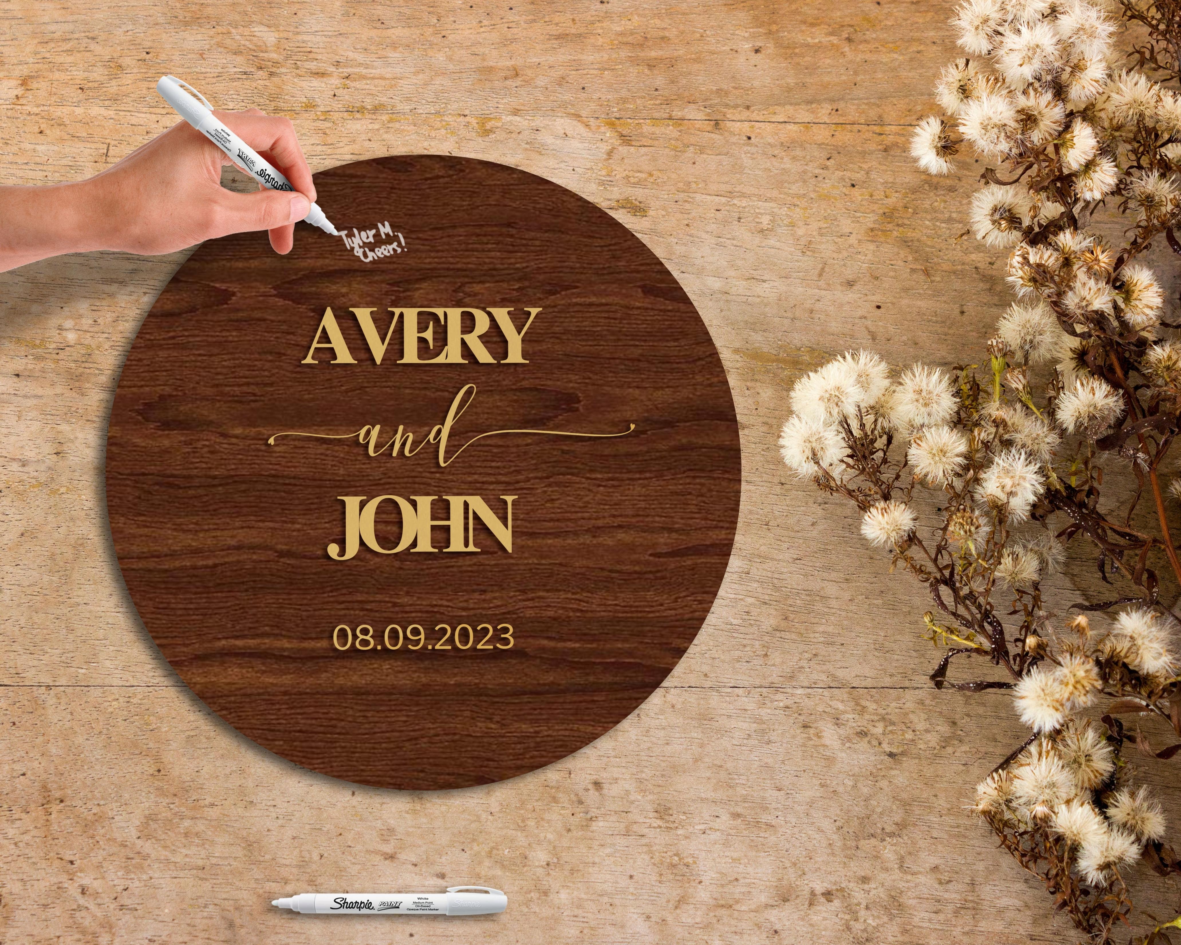 Custom Round Circle 3D Raised Name Timber Wedding Alternative Guest ...