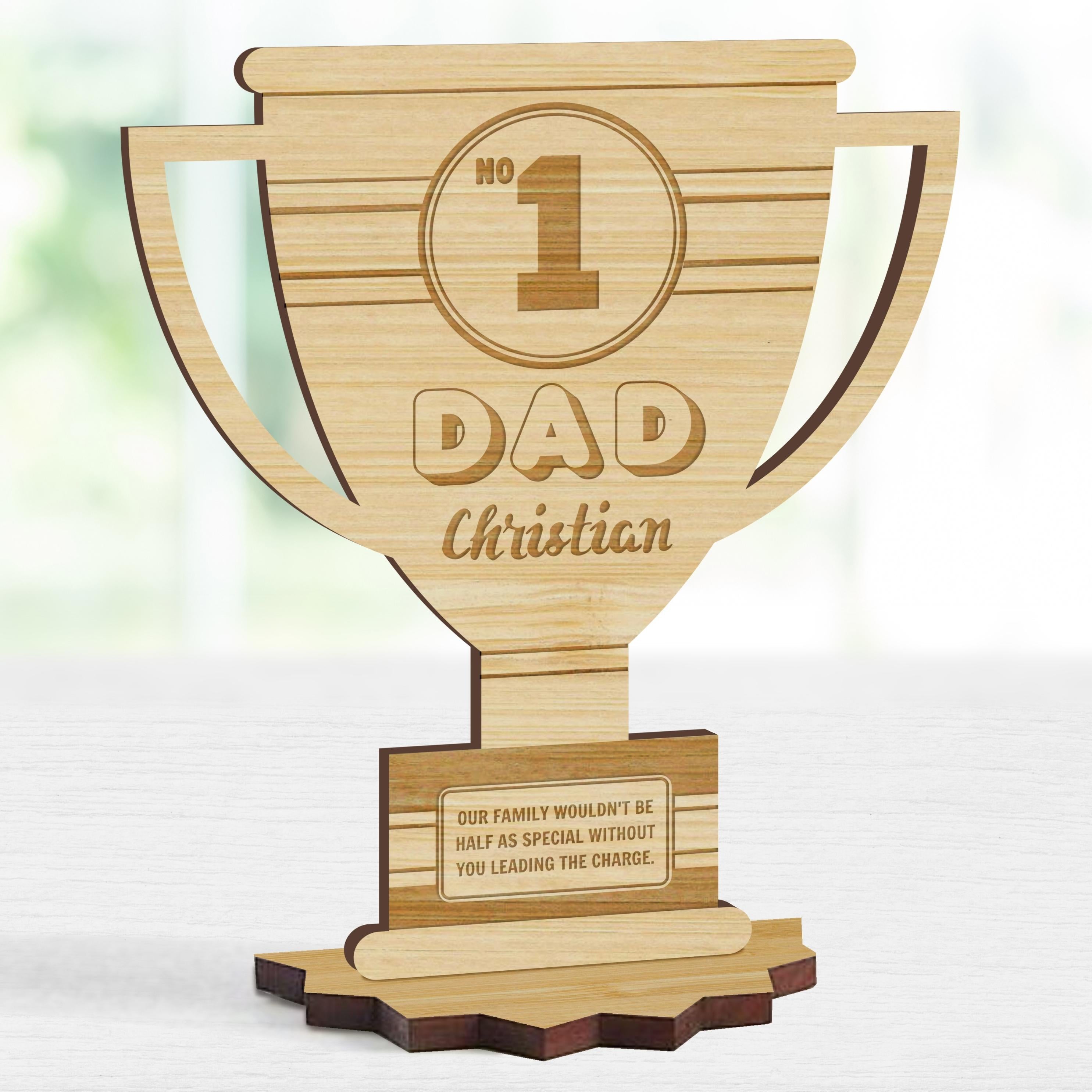Personalised Number One Daddy Wooden Trophy Award, Engraved World ...