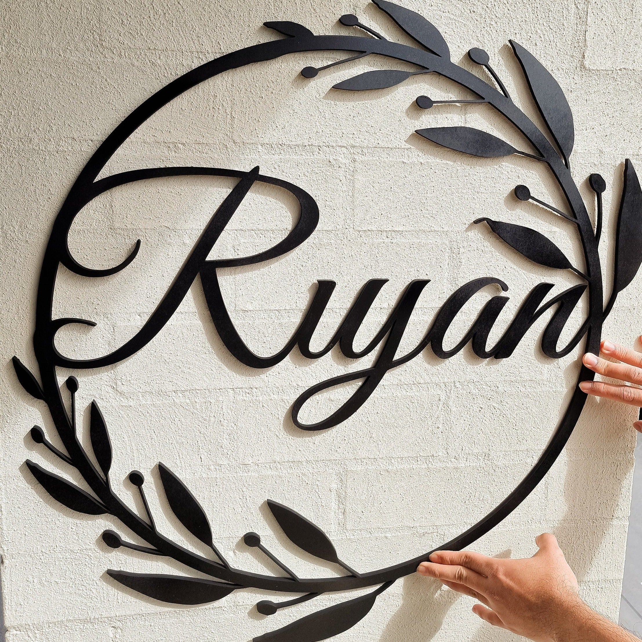 Custom Name Bespoke Wooden Leaf Hoop Sign, Personalised Birthday ...